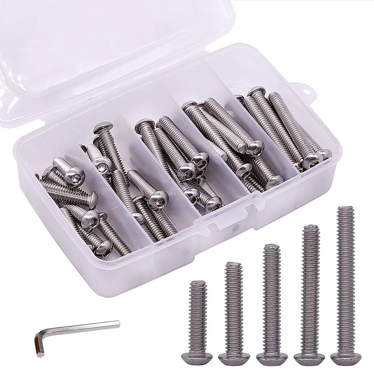 90 PCS Button Head Socket Head Cap Screws Bolts Assortment Kit, 1/4-20 UNC x 1/2",3/4",1",1-1/4", 1-1/2", 18-8 Stainless Steel 304, Allen Hex Drive