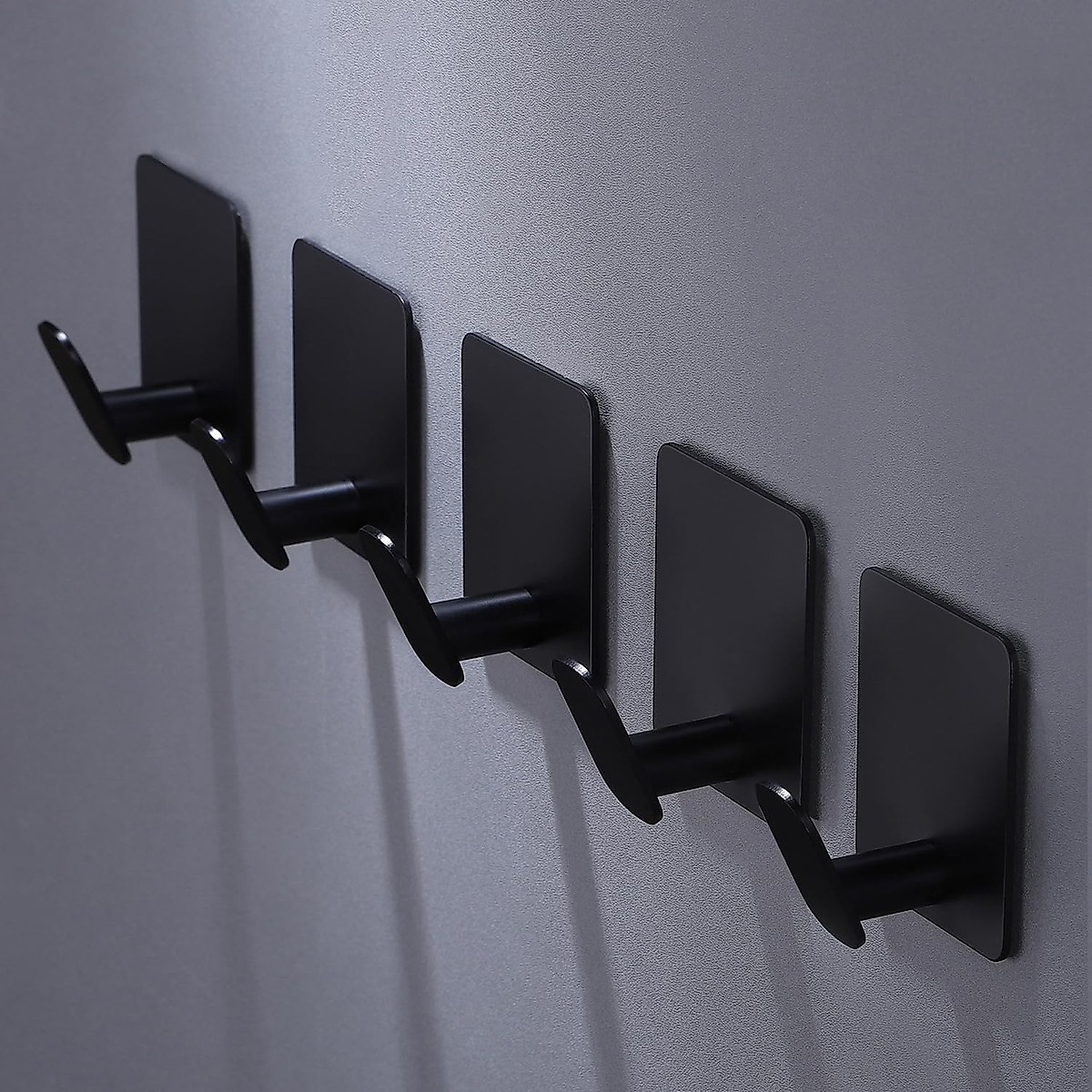 DELITON 8 Pack Adhesive Towel Hooks - Bathroom Towel Hooks/Wall Hooks for Hanging Coat Robe Stick on Bathroom or Kitchen Matte Black Stainless Steel