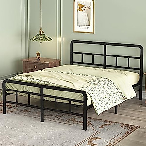 Richwanone Full Size Bed Frame with Headboard and Footboard, 14 inch Metal Platform with Steel Slat Support, No Box Spring Needed, Easy Assembly, Black