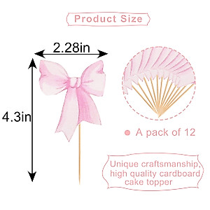 Bow Birthday Cupcake Toppers - Bow Tie Bridal Shower Bachelorette Party Supplies,Bow Theme Cake Topper,Girls Birthday Wedding Decorations,She's Tying The Knot Confetti