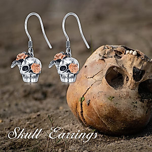 Gothic Skull Earrings 925 Sterling Silver Dangle Skull Jewelry for Women