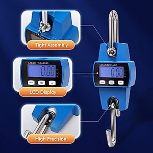 660lb Digital Hanging Weight Scale with Cast Aluminum Case,300Kg Mini Crane Scale Handheld with Metal Hooks for Luggage,Package,Fishing,Hoyer Lift (Blue)