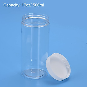 uxcell Round Plastic Jars with White Screw Top Lid, 17oz/ 500ml Wide-mouth Clear Empty Containers for Storage, Organizing, 6Pcs