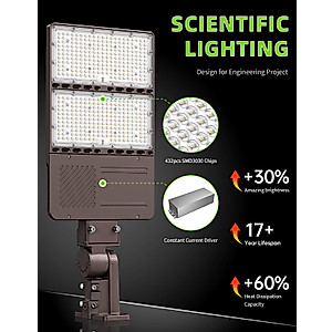 OPENLUX 480V 320W LED Parking Lot Light with Photocell 48000LM 5000K LED Shoebox Light Pole Flood Fixture IP65 Commercial Area Lighting Arm & Slip Fitter in 1 Mount, AC277~480V