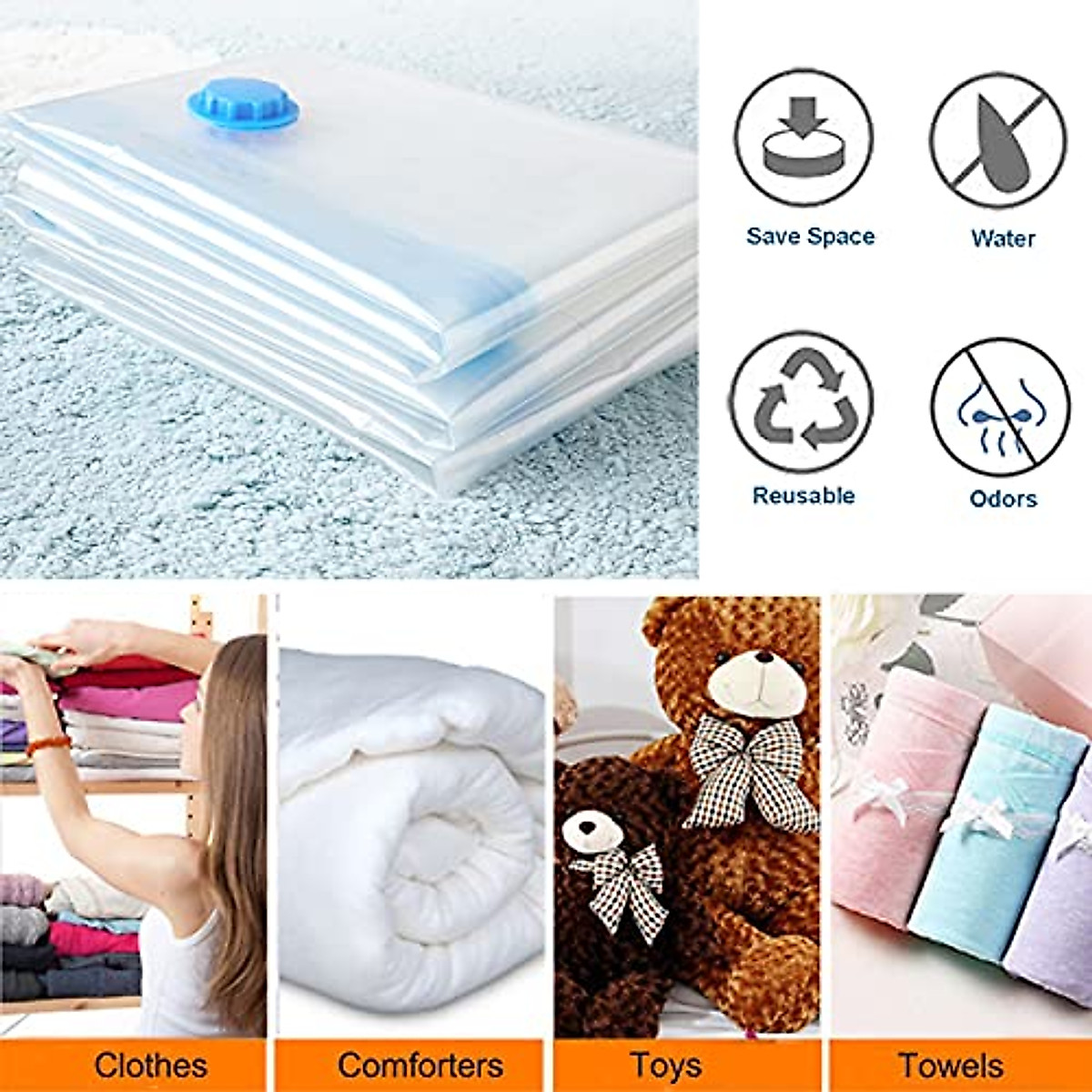 Vacuum Storage Bags Space Saving Bags for Comforters Clothes Pillow Bedding Blanket Storage, Double Zip Lock Seal & Leak Valve, Free Travel Hand Pump Included (4 Pack Medium - 28 * 20 inches)