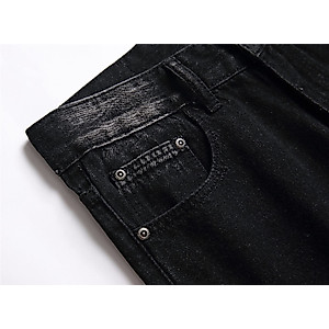 Men's Casual Ripped Jeans Distressed Slim Fit Straight Leg Denim Pants Classic Destroyed Washed Jean Trousers (Black,32)