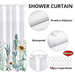 4PCS Bathroom Sets with Shower Curtain and Rugs, HUXMEYSON Spring Shower Curtain with Memory Foam Bath Mat Set and 12 Hooks, Stylish and Dural Bathroom Decor Set