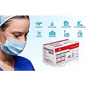 2000 PCS Wholesale Bulk Disposable Face Mask (40 Packs, 50pcs/Pack), 3-Layers Breathable Face Masks with Adjustable Earloop for Business PPE