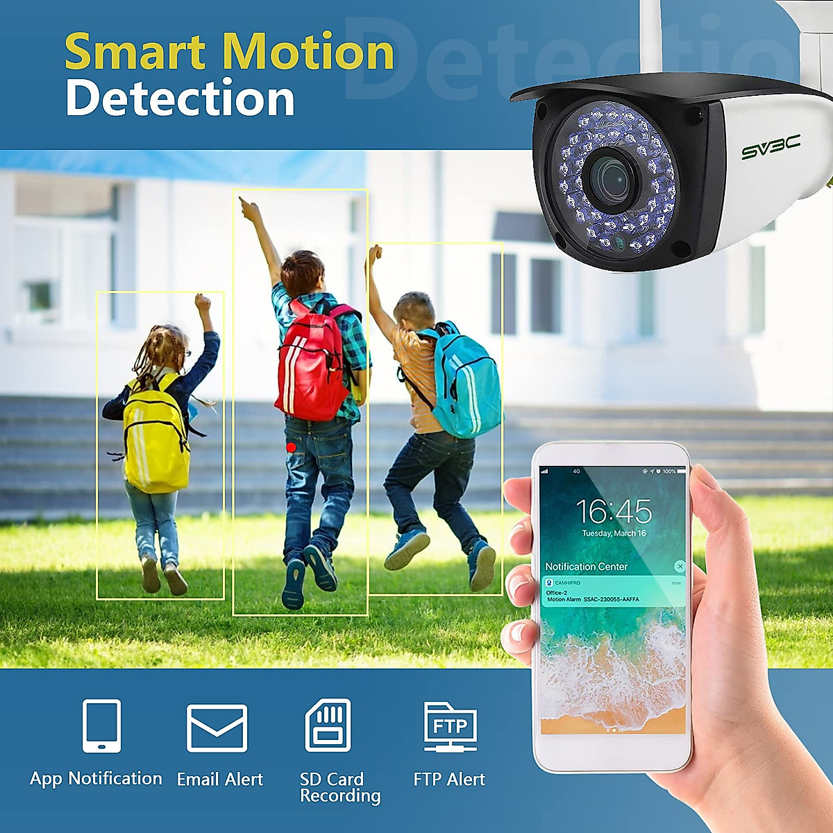 SV3C 2 Pack 5MP Outdoor Home Security Cameras, Dual Band 2.4G 5GHZ WiFi Camera, Onvif IP Cam with Human Motion Detect, RTSP Browser View, 2-Way Audio, SD Card Record, Metal Shell Waterproof, LAN Port