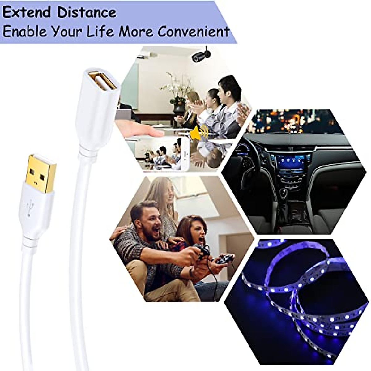 Costyle 6ft USB 2.0 Extension Cable White (2-Pack)