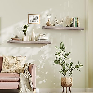 HOOBRO Floating Shelves, Wall Shelf Set of 2, 47.2 Inch Hanging Shelf with Invisible Brackets, for Wall Decor in Bathroom, Bedroom, Toilet, Kitchen, Living Room, Office, Greige BG120BJP201