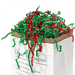 Mefleet 1 LB Crinkle Cut Paper Shred Filler Green & Red Crinkle Paper Shredded Paper for Gift Box - Gift Basket Filler - Gift Box Stuffing for Christmas Xmas Holiday Packaging Wrapping
