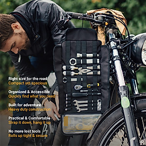 Odinsberg Motorcycle Tool Roll Bag Tools NOT Included - Small Tool Bag Wrench Roll Up Tool Bag Organizer Pouch Wrap Motorcycle Tool Kit Box For Harley Enduro Dirt Bike UTV Motorcycle Accessories Gear