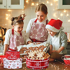 DIYDEC 3 Pack Christmas Cookie Tins with Lids Round Christmas Tin Containers with Gift Ribbon Large Medium Small Xmas Metal Nesting Containers Festive Cookie Tins for Gift Giving Holiday Treats