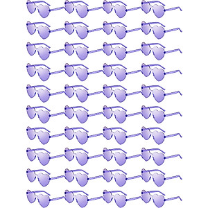 Weewooday 40 Pairs Heart Glasses Rimless Heart Shaped Frameless Sunglasses Transparent Sunglasses Tinted Eyewear(Purple)
