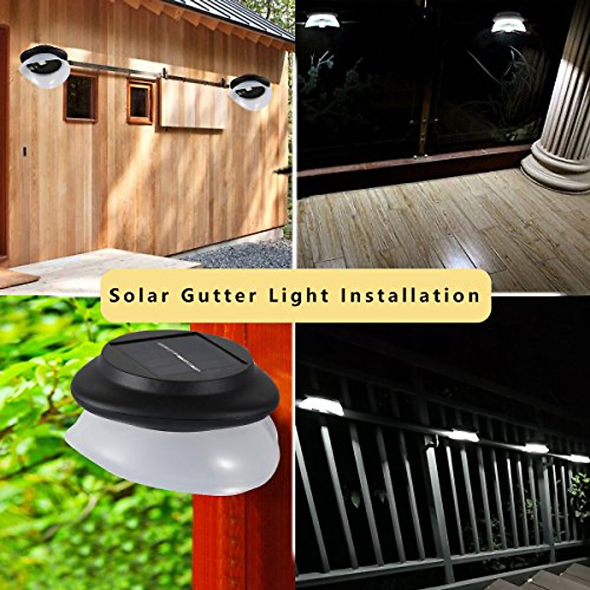 SMY Lighting Solar Gutter Lights Outdoor, Solar Patio Decor Lights with Adjustable Bracket Waterproof Solar Fence Lights for Eaves Patio Deck Garden Wall Yard Attic Walkway (4pack, Pure White)