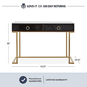 BELLEZE Modern 45 Inch Makeup Vanity Dressing Table or Home Office Computer Laptop Writing Desk with Two Storage Drawers, Wood Top, and Gold Metal Frame - Chelsea (Black)