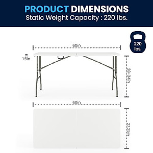Flash Furniture Kathryn 5' Rectangular Plastic Folding Event Table with Carrying Handle, Bi-Fold Portable Banquet Table for Indoor/Outdoor Events, White