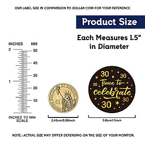 REWIDPARTY Gold 30th Birthday Stickers (500 per Roll, Round, Paper, Waterproof, 1.5'' Diameter) - Party Decorations, Anniversary, Classmate, Company Party Favors
