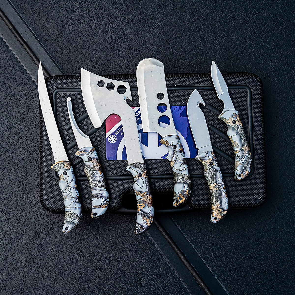 KNINE OUTDOORS Hunting Deer Knife Set Field Dressing Kit Portable Butcher Game Processor Set, 12 Pieces