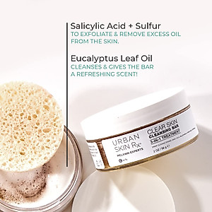 Urban Skin Rx Clear Skin Cleansing Bar | 3-in-1 Daily Cleanser, Exfoliator and Mask Removes Excess Oil and Improves Blemishes, Formulated with Salicylic Acid, Eucalyptus and Sulfur | 2.0 Oz