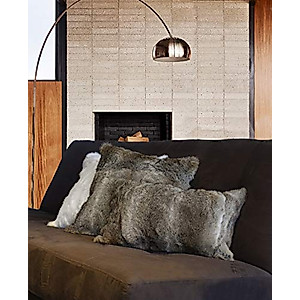 Natural Fur Throw Pillow Cover with Soft Poly Insert | Handcrafted Fluffy Decorative Pillow with Real Rabbit Fur, Hazelnut, 12 in x 20 in