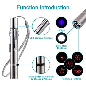 Cat Laser Toy, Laser Pointer for Interactive Toys for Indoor Cats, Long Range 7 Modes Lazer Projection Playpen for Kitten Outdoor Pet Chaser Tease Stick Training Exercise