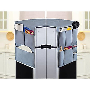 EFP -ALL IN ONE 12 Pocket Dorm & Office Mini Fridge Caddy Organizer - Stores Pantry Items, Cutlery, Utensils, Bottles, Plates, & More For Home, Includes Collapsible Cutting Board & Dish Mat (Grey)