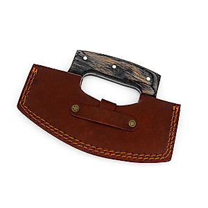 WARIVO KNIFE Handmade Ulu Knife Pizza Cutter Rocker Knife Mezzaluna Knife with sheath Rocker Boning Knife for Slicing, Chopping, Camping, Outdoor, Kitchen (Wooden Handle)