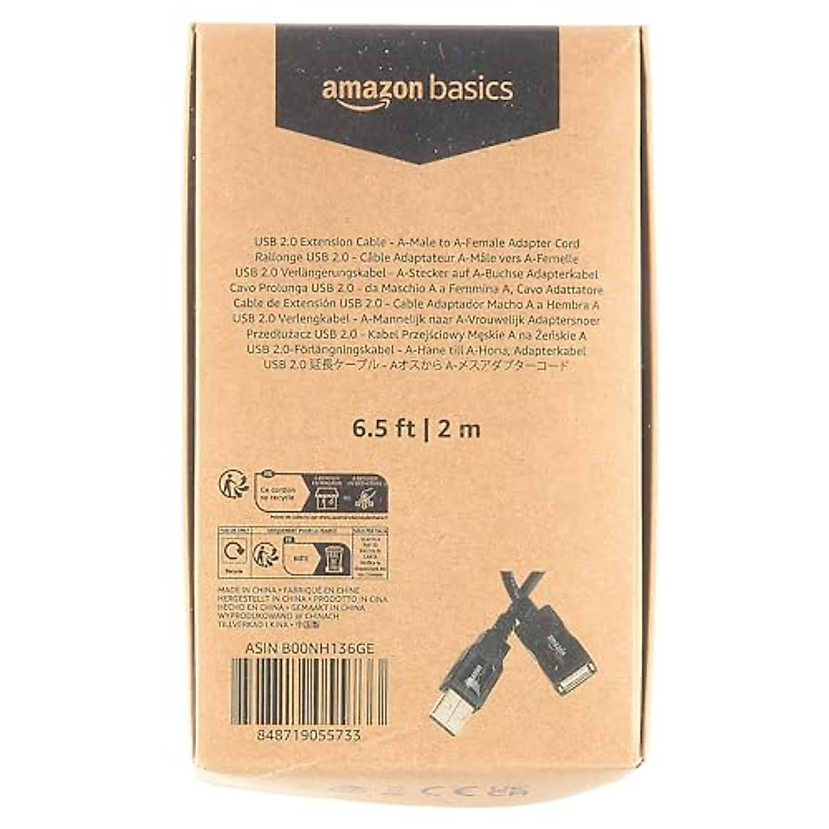 Amazon Basics 10-Pack USB-A 2.0 Extension Cable, Male to Female, 480Mbps Transfer Speed, 6.5 Foot, Black