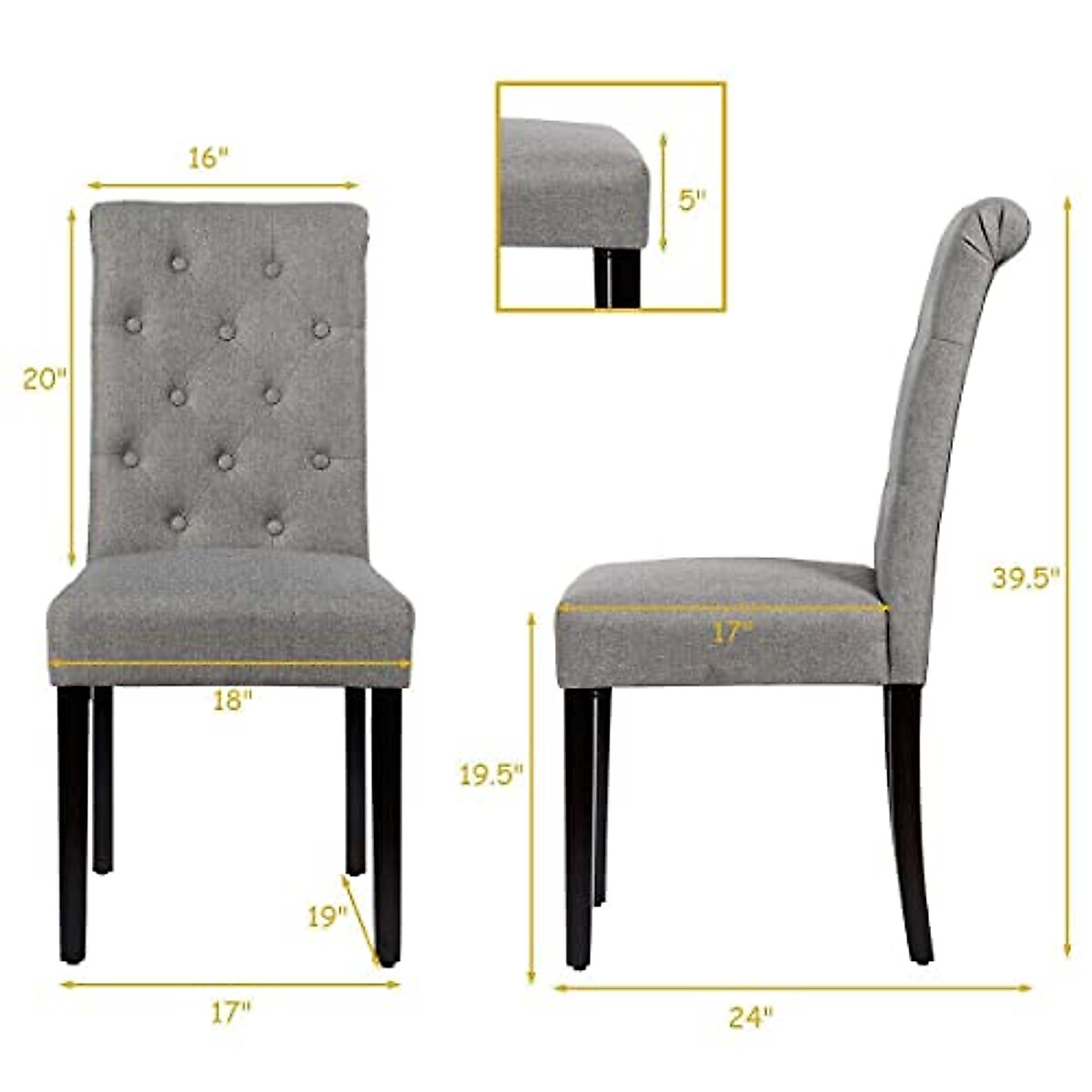 JHUS Set of 2 Tufted Dining Chair Parsons Upholstered Fabric Chair with Wooden Legs JHUS Dining Chairs Kitchen & Dining Room Chairs Dining Room Chairs Kitchen Chairs Dining Chair