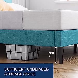 Molblly Queen Bed Frame Upholstered Platform with Headboard and Strong Wooden Slats, Strong Weight Capacity, Non-Slip and Noise-Free,No Box Spring Needed, Easy Assembly,Peacock Green