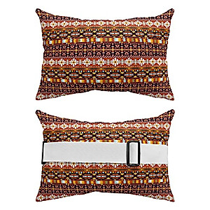 Recliner Head Pillow Ledge Loungers Chair Pillows with Insert Retro Abstract Symmetric Orange Totem Pattern Lumbar Pillow with Adjustable Strap Outdoor Waterproof Patio Pillows for Beach Pool, 2 PCS