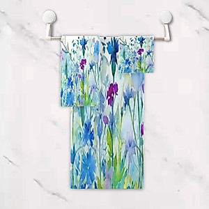 Flradish Watercolor Flowers Butterflies Towels 3 Pack Bath Towels for Bathroom Set Soft Cotton Highly Absorbent Lightweight & Quickdry Towel Set 1 Bath Towel,1 Hand Towel,1 Washclothe