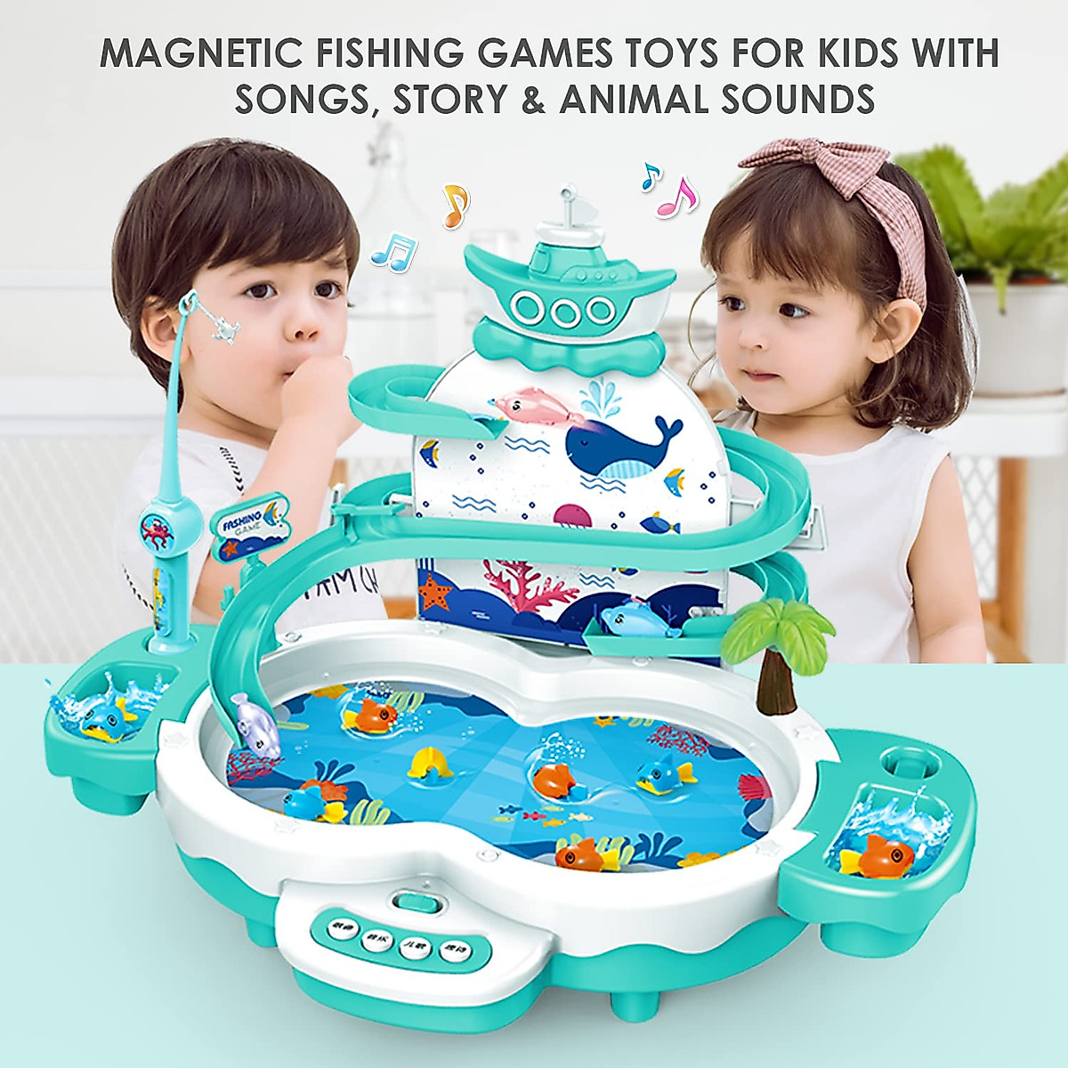 Eapura Fish Game| 3in1 Fishing Game Toys for Kids,34 PCS Fish Games Toys for Kids,Story-Toddler Preschool Learning Toys STEM Toys