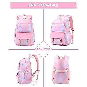 Tanou Kids Backpacks for Girls, 16 Inch Elementary Middle School Backpack, 2023 Lightweight Girl Bookbags with Anti-theft Pocket, Pink