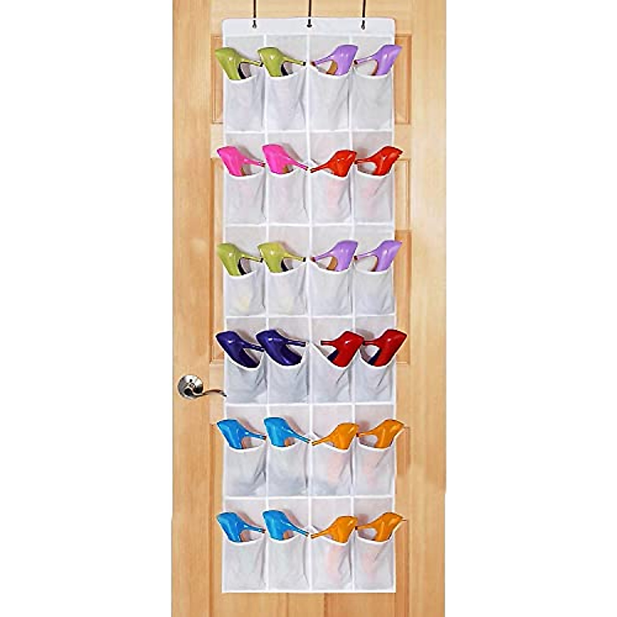 24 Pockets Shoe Organizer Over the Door Wall Mounted Hanging Storage Bags Tidy Closet Home Bedroom Space Saver Caddy Organiser Rack Shelf Holders Household Wardrobe Accessory
