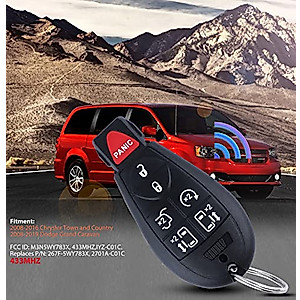 OEM Keyless Entry Remote Key Fob Replacement fit 2008-2019 Dodge Grand Caravan, 2008-2016 Chrysler Town and Country (M3N5WY783X IYZ-C01C 433MHZ 7Btn) Set of 2
