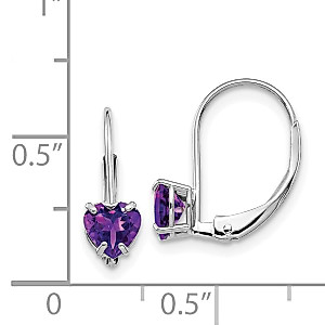14K White Gold 5mm Heart Love Purple Amethyst Drop Dangle Earrings Gemstone February Birthstone Jewelry