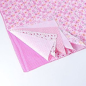 ULTNICE 7pcs Squares Bundle Floral Cotton Craft Fabric for Patchwork DIY Sewing Scrapbooking Quilting (Pink)