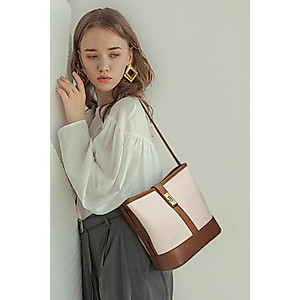 Leather Shoulder Bag for Women Hobo Bags Bucket Handbags for Women Large Purse Crossbody Bag Lady Handbag Purse (White)