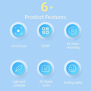 Digital Camera, 2.88 Inches IPS 4K Video Output 16X Zoom Digital Zoom Camera 50 MP for Travel (White)
