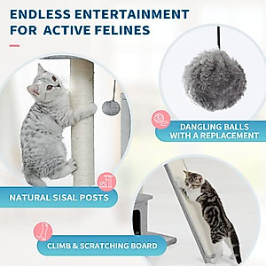 Made4Pets Modern Cat Tower for Indoor Big Cats, Wood Cat Tree with Scratch Post and Top Perch Bed, Tall Kitty Condo Litter Box for Large Cats 20 Lbs, Heavy Duty Narrow Kitten Tree