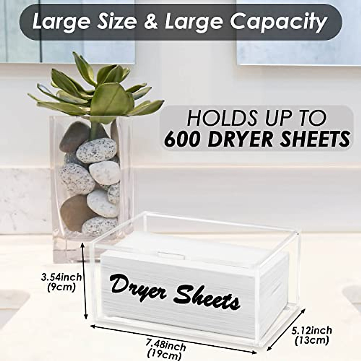modacraft Acrylic Dryer Sheet Holder Dispenser with Hinged Lid, Fit Up to 160 Sheets Fabric Softener Sheets Clear Dryer Holder Container, Storage Box for Laundry Laundry Storage Containers and Decor