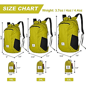 4Monster Hiking Daypack,Water Resistant Lightweight Packable Backpack for Travel Camping Outdoor (Yellow green, 16L)