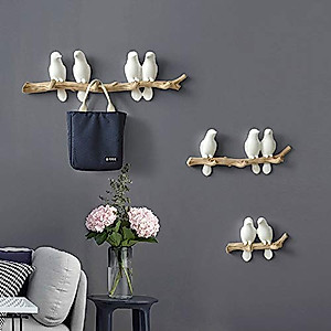 Sahobbiehop Hooks Wall Mounted White Stick, 4 Birds Hooks, 3 Birds Hooks, 2 Birds Hooks, Space Saving Hanger for Wall, Hooks to Hangs Bags,Coats,Scarves (White 4birds Hooks)…