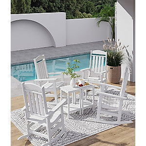 FOOWIN Patio Rocking Chairs Set of 2,HDPE High Back Porch Rocker,All Weather Resistant Poly Lumber Outdoor Porch Rocker, Rocking Chairs for Outdoor, Indoor, Patio, Deck, Garden White