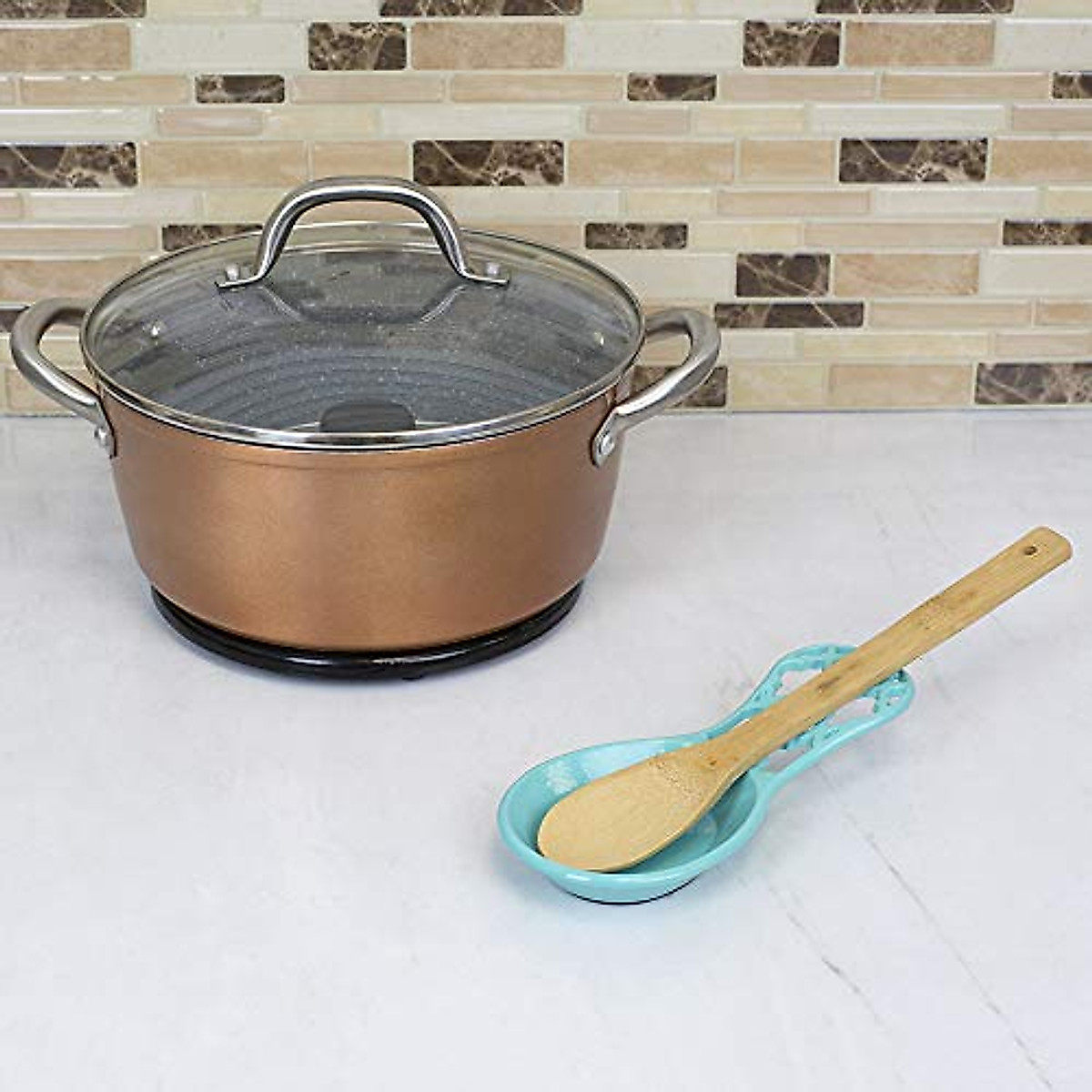 Home Basics Lattice Collection Cast Iron Spoon Rest (Turquoise)