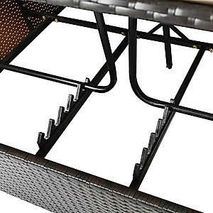 N NAANSI Patio Chaise Lounge, PE Rattan Outdoor Patio Wicker Sunbed Daybed with Adjustable Seats, Four-sided Canopy, Overhead Curtain and Cushions for Backyard, Garden, Poolside, Orange+Black Rattan