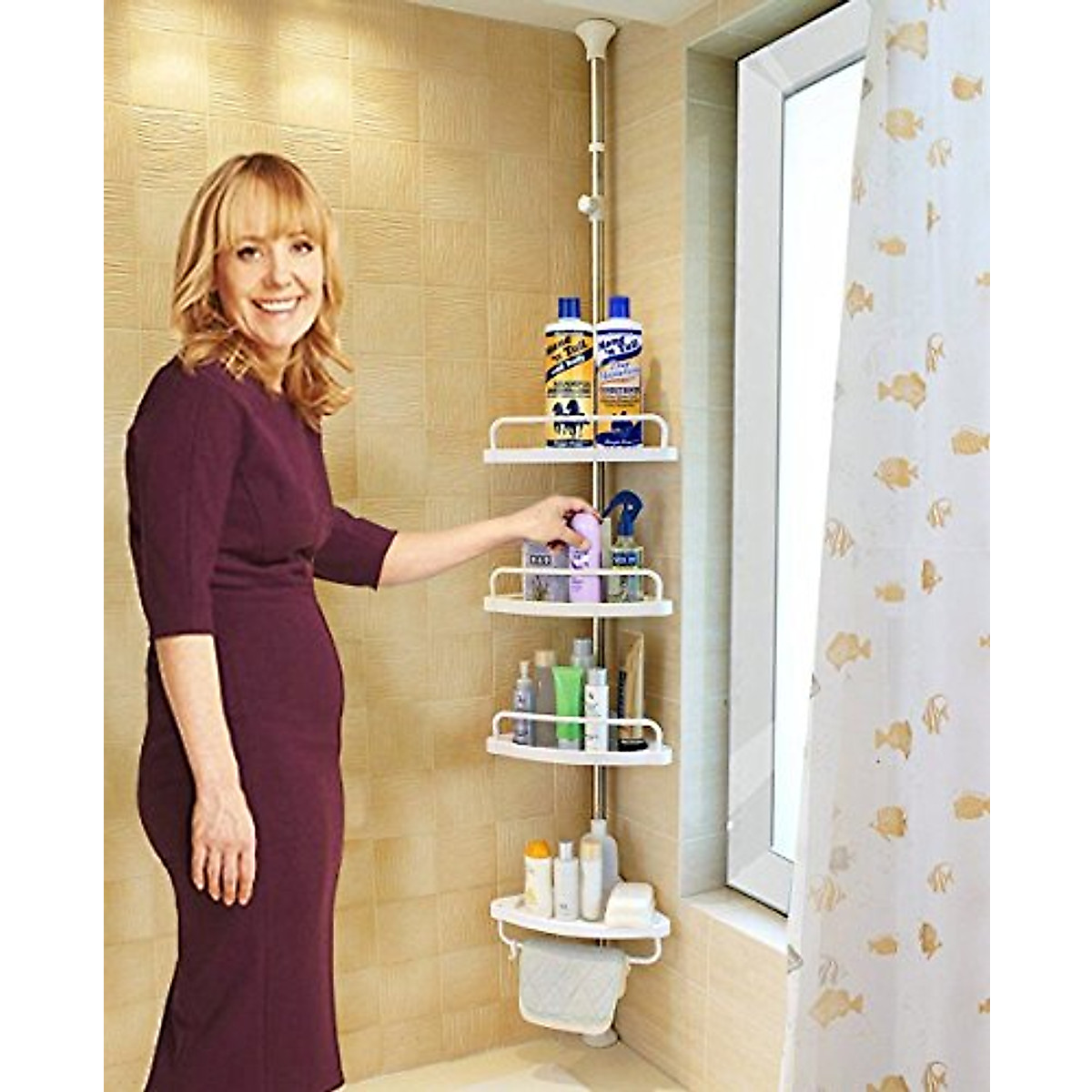 Alice Constant Tension Shower Caddy Pole, Commecial Grade Rustproof Corner Rack - Ivory